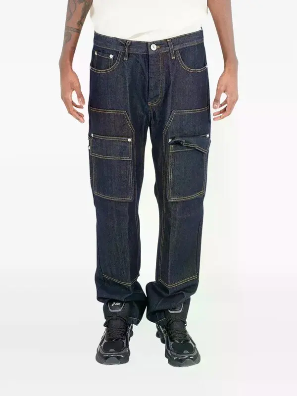 YES LONDON Contrast-stitching Cargo-pocket Jeans