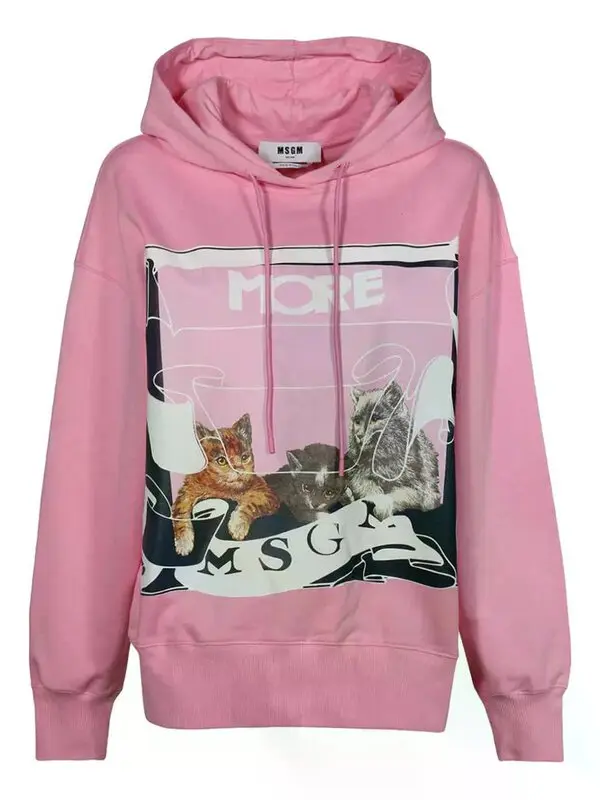 MSGM Cat-print Hoodie - Pink