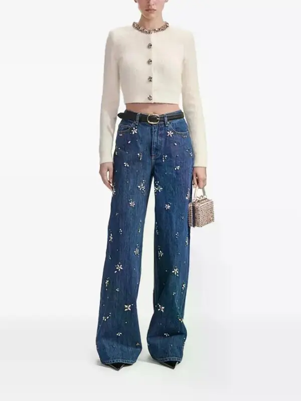 SELF-PORTRAIT Crystal-embellished Wide-leg Jeans