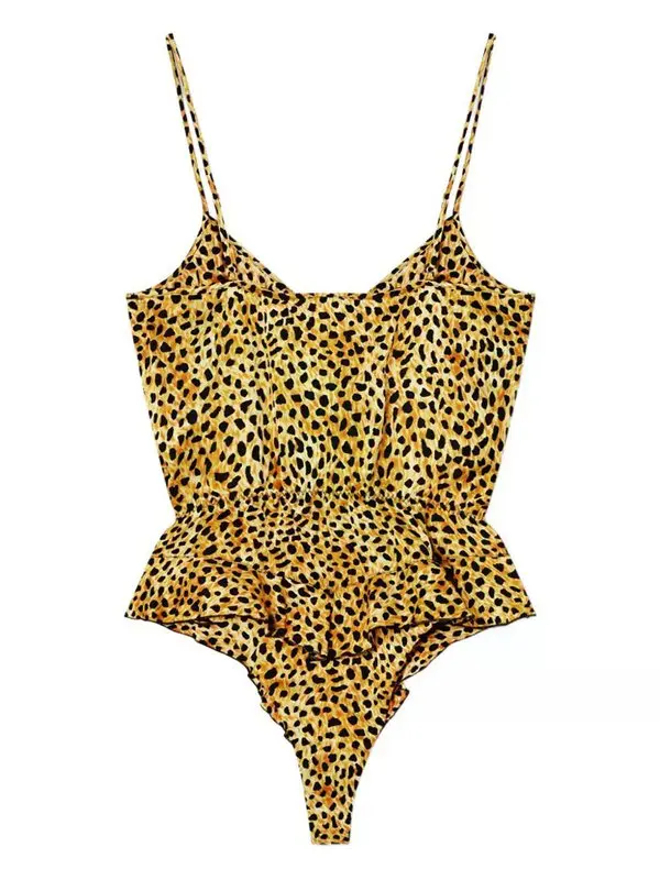 Versace Leopard-print Ruffled Bodysuit - Yellow