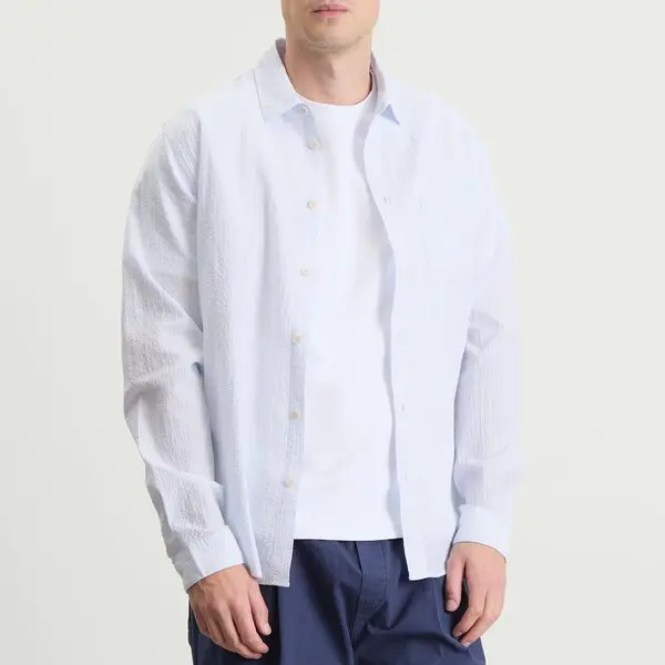 Folk Relaxed Fit Shirt - Blue Microstripe