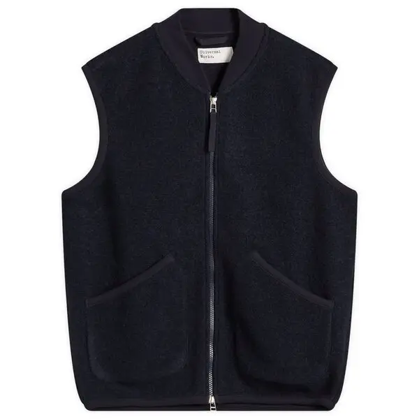 Universal Works Wool Fleece Zip Waistcoat - Navy