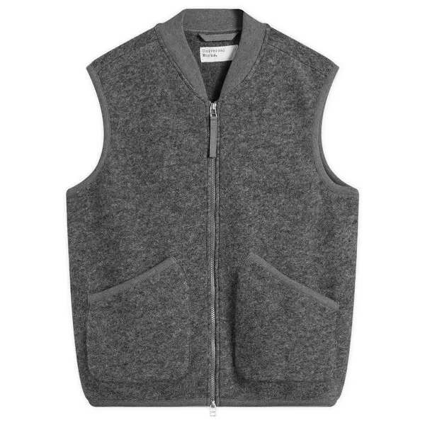 Universal Works Wool Fleece Zip Waistcoat - Grey Marl