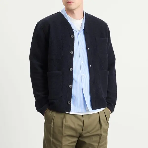 Universal Works Wool Fleece Cardigan - Navy