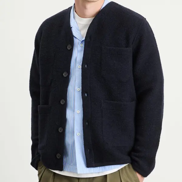 Universal Works Wool Fleece Cardigan - Navy