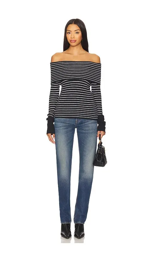 Free People Off-the-shoulder Striped Knit Jumper