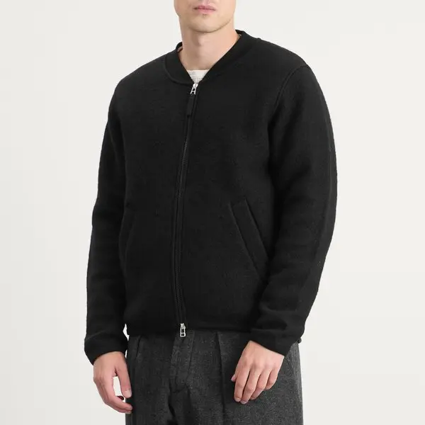 Universal Works Wool Fleece Zip Bomber Jacket - Black