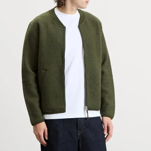 Universal Works Wool Fleece Zip Bomber Jacket - Olive