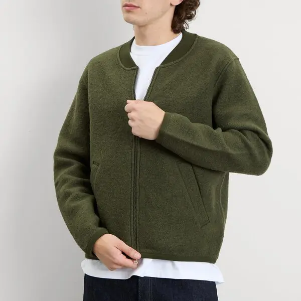 Universal Works Wool Fleece Zip Bomber Jacket - Olive