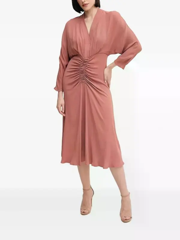 SANDRO FERRONE V-neck Gathered Midi Dress - Pink