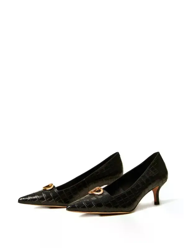 TWINSET 50mm Crocodile-effect Oval-t Heeled Pumps - Black