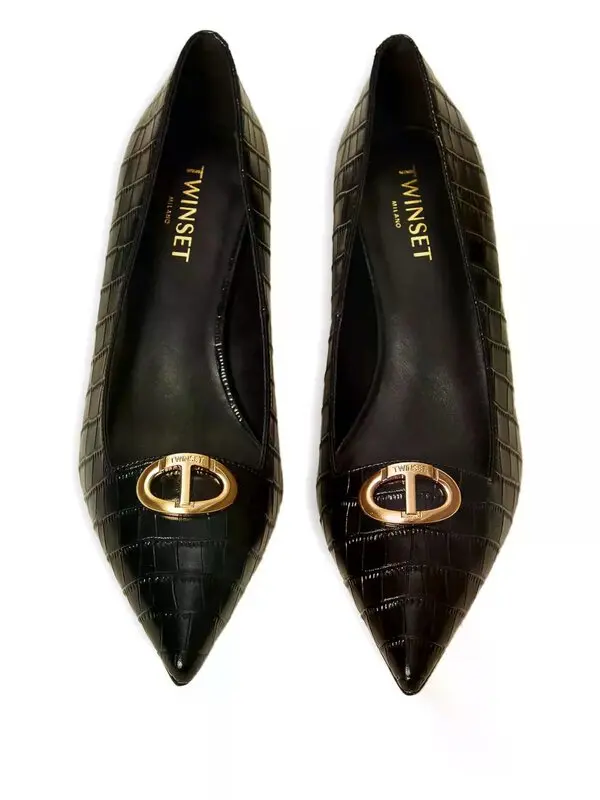 TWINSET 50mm Crocodile-effect Oval-t Heeled Pumps - Black