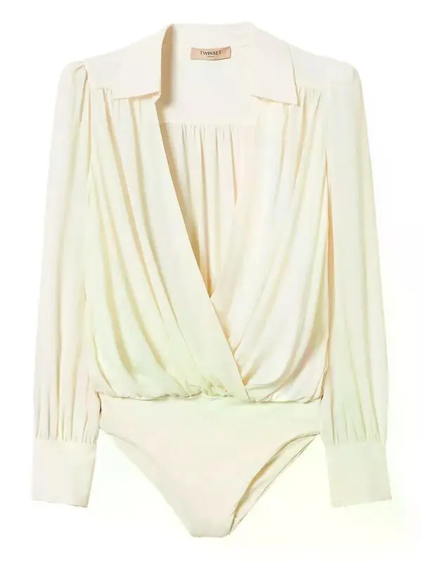 TWINSET Gathered Wrap-effect Bodysuit Blouse - White