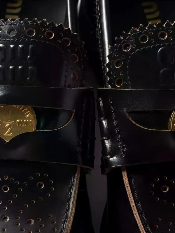 Miu Miu Perforated Leather Loafers With Coin Detail