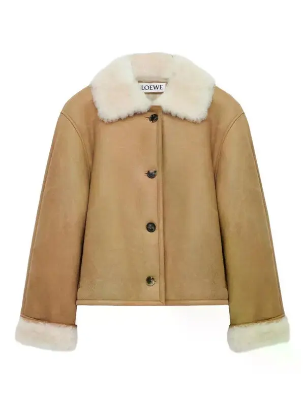 Loewe Shearling-collared Button Jacket - Neutrals