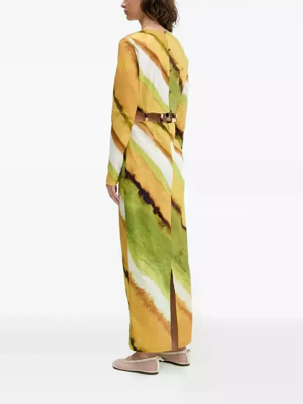 NEVER FULLY DRESSED Diagonal-print Beaded-waist Maxi Dress