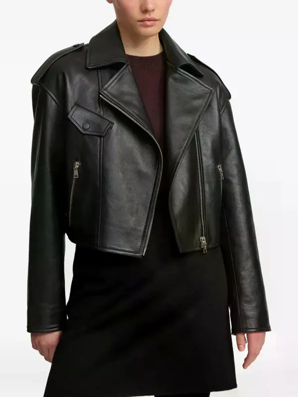 YVES SALOMON Lambskin Biker Jacket - Black