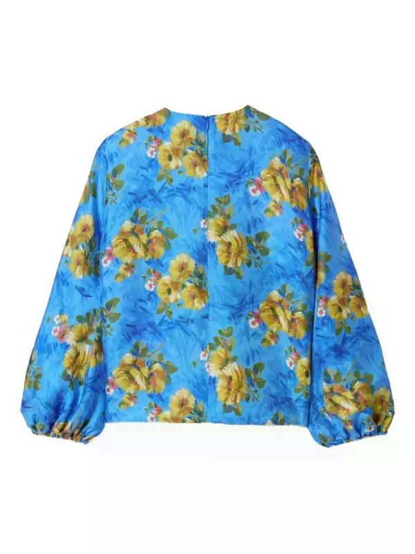 La DoubleJ Floral Balloon-sleeve Top - Blue