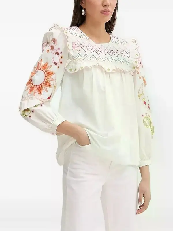 NEVER FULLY DRESSED Embroidered Ruffled Blouse
