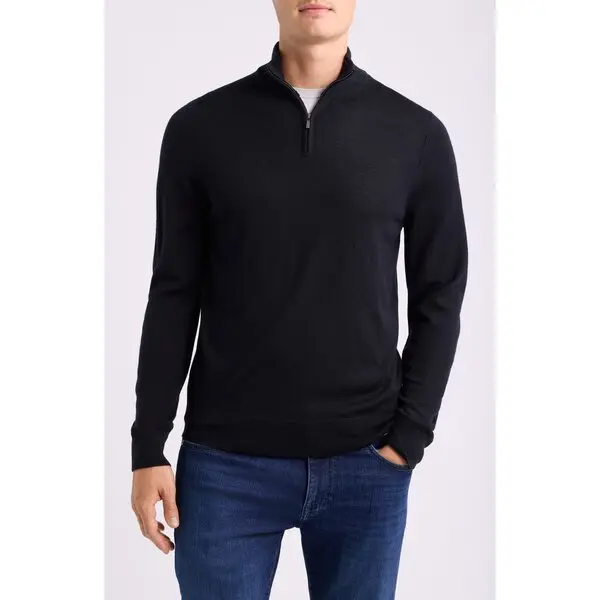 Nordstrom Merino Wool Quarter Zip Sweater - Black