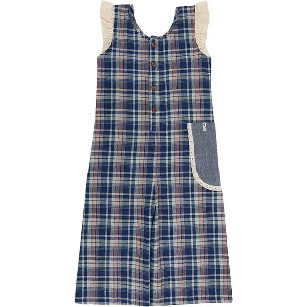 LILLY + SID Organic Cotton Check Print Jumpsuit - Navy