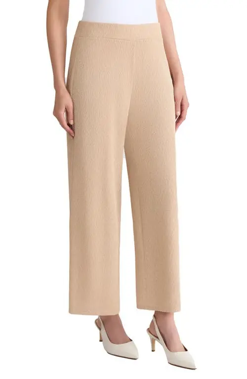 KASPER Wide Leg Ankle Length Textured Knit Pants - Soft Sand