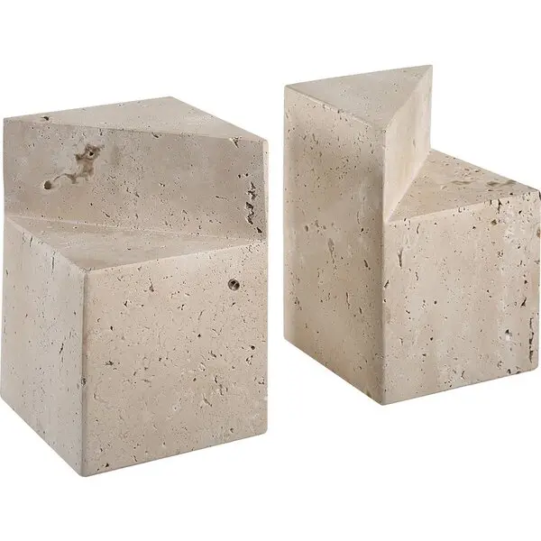 RENWIL Set Of 2 Travertine Book Ends - Beige