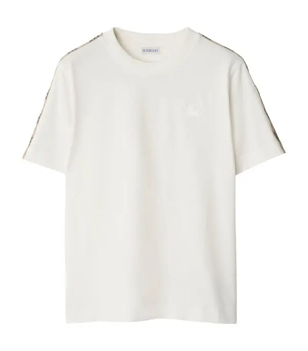 Burberry Cotton T-shirt With Stripe Trim - Ivory