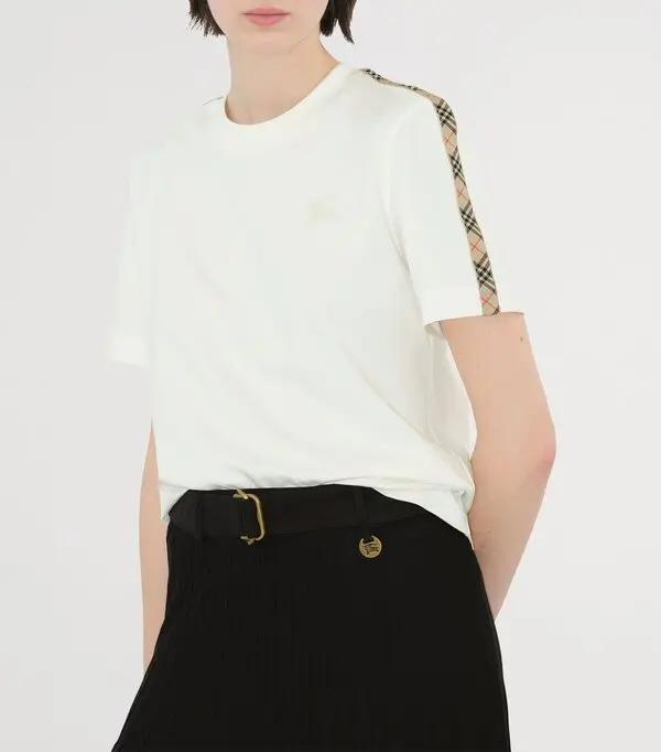 Burberry Cotton T-shirt With Stripe Trim - Ivory