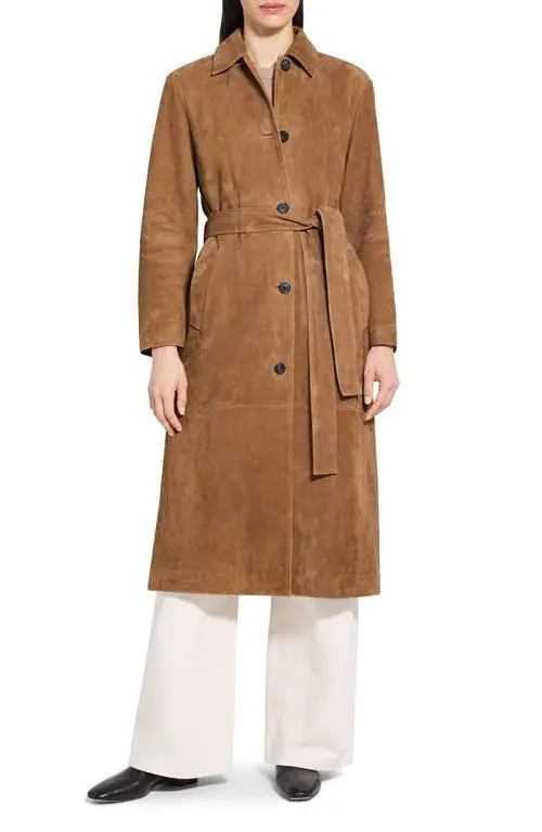 Theory Reese Belted Suede Coat - Deep Tobacco - 2ct