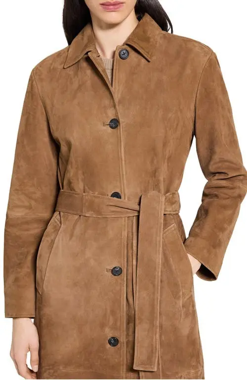 Theory Reese Belted Suede Coat - Deep Tobacco - 2ct