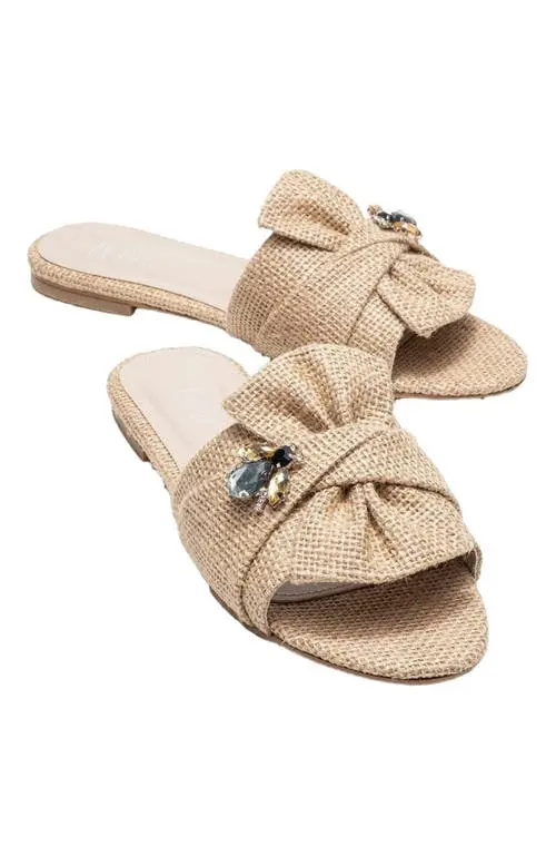 PROLOGUE SHOES Raffia Bow Slide Sandal