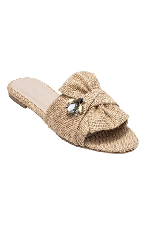PROLOGUE SHOES Raffia Bow Slide Sandal