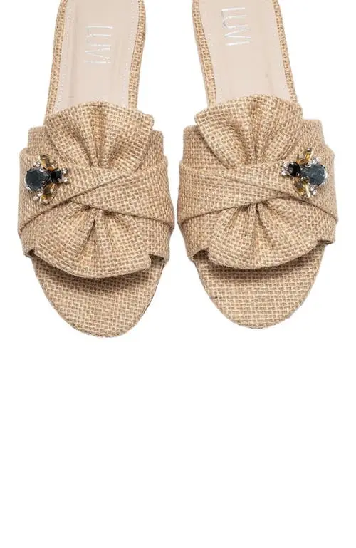 PROLOGUE SHOES Raffia Bow Slide Sandal