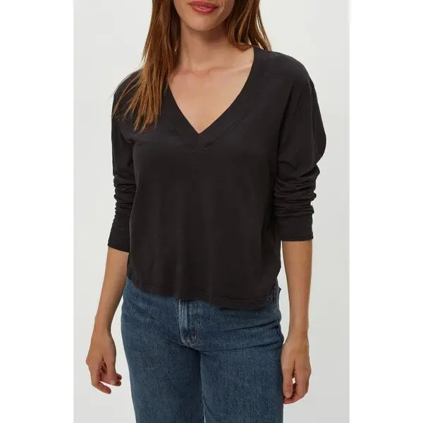 Michael Stars Brea V-neck Supima Cotton Top - Black
