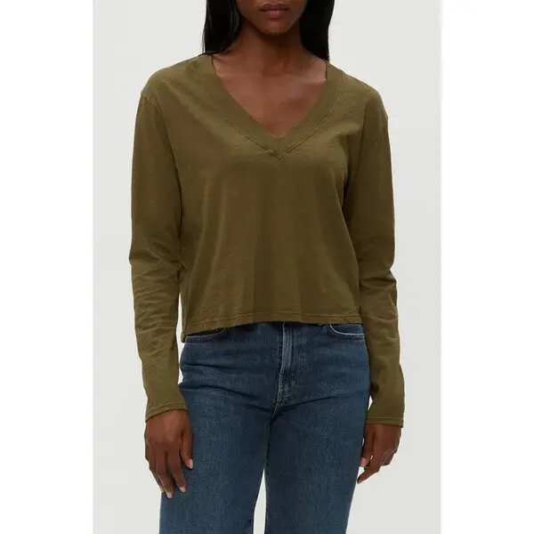 Michael Stars Brea V-neck Supima Cotton Top - Topiary