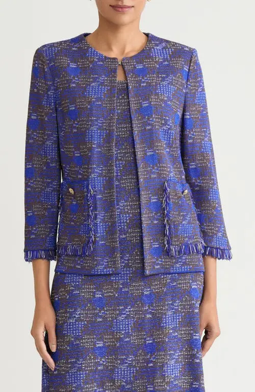 Ming Wang Fringe Trim Tweed Jacket