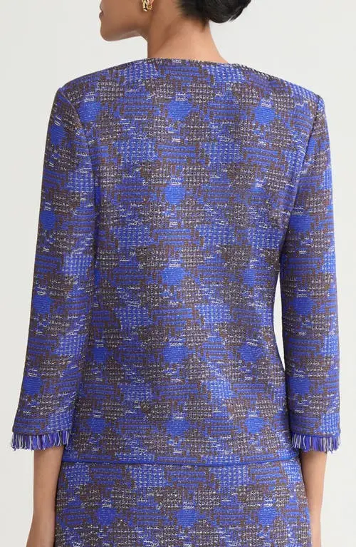 Ming Wang Fringe Trim Tweed Jacket