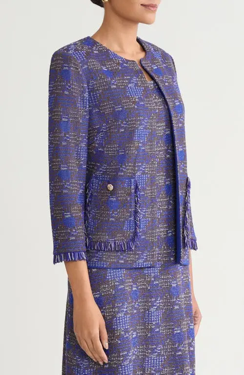 Ming Wang Fringe Trim Tweed Jacket