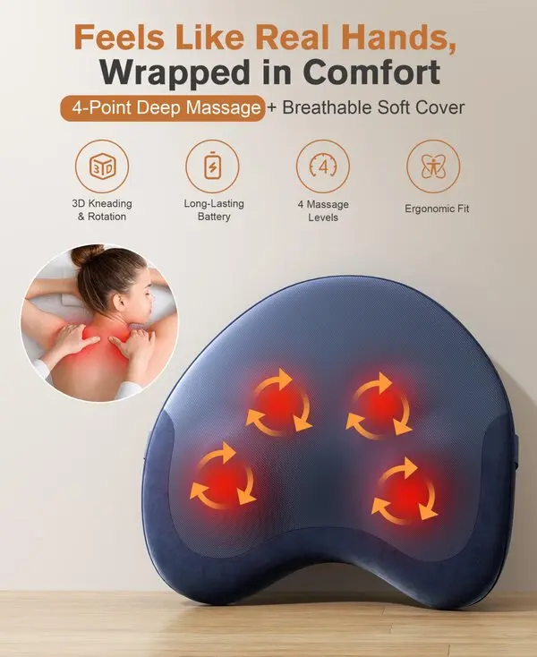 Sugift 3d Shiatsu Massage Cushion Heat Therapy Neck And Shoulder Massager  With Memory Foam In Navy - 60% Off