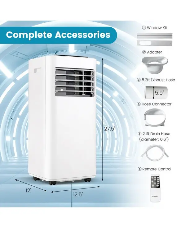 MECALE 10000 Btu Portable Air Conditioner With Remote Control