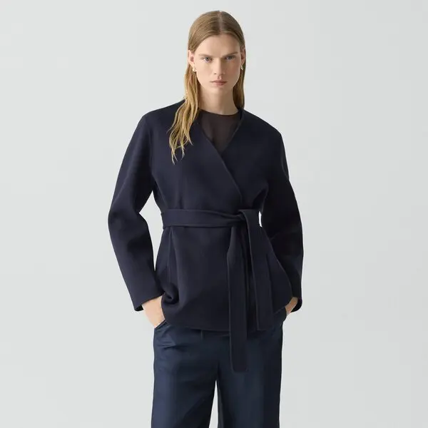 Theory Cardigan Jacket In Double-face Wool-cashmere - New Navy