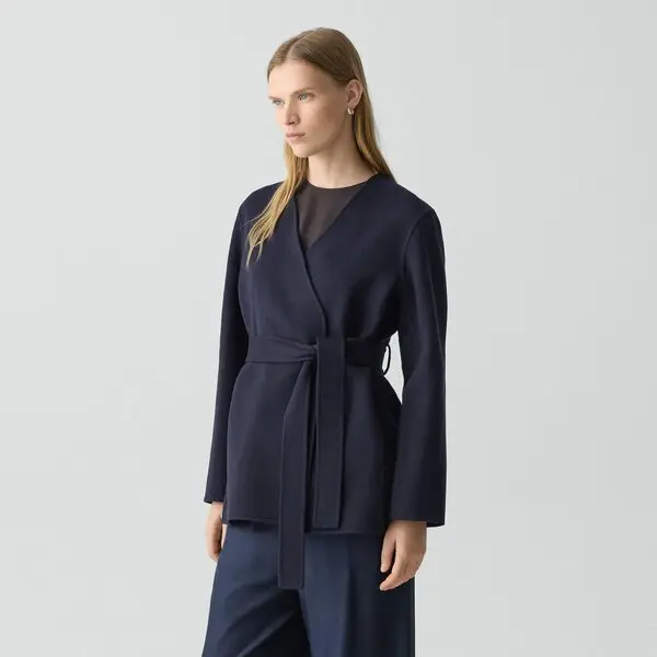 Theory Cardigan Jacket In Double-face Wool-cashmere - New Navy