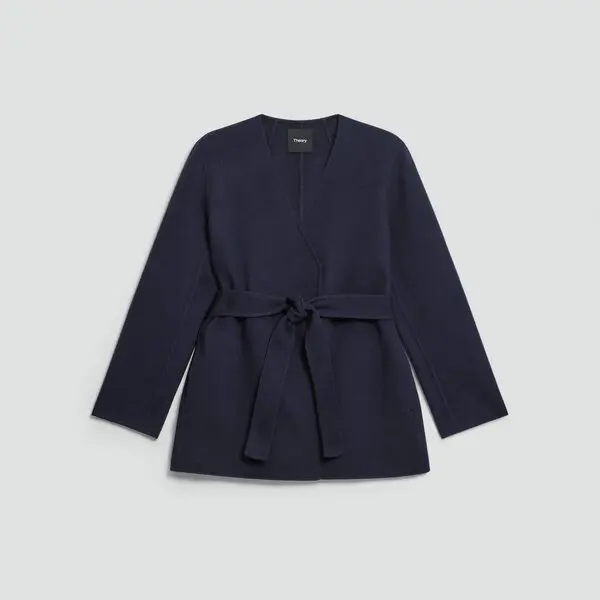 Theory Cardigan Jacket In Double-face Wool-cashmere - New Navy