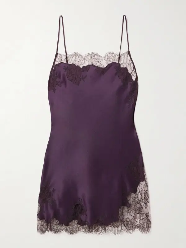 Carine Gilson Lace-trimmed Silk-satin Chemise - Purple