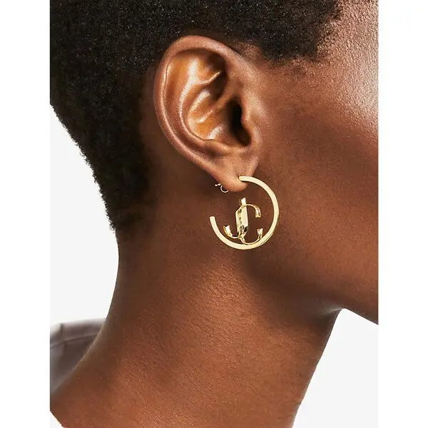 JIMMY CHOO Monogrammed Hoop Earrings - Gold