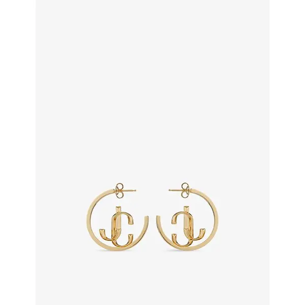 JIMMY CHOO Monogrammed Hoop Earrings - Gold
