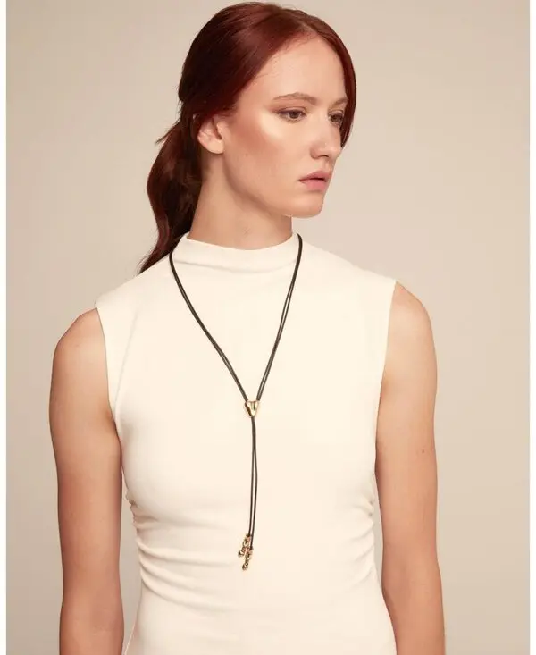 UNODE50 Heartline Leather Necklace With 18k -plated Figures