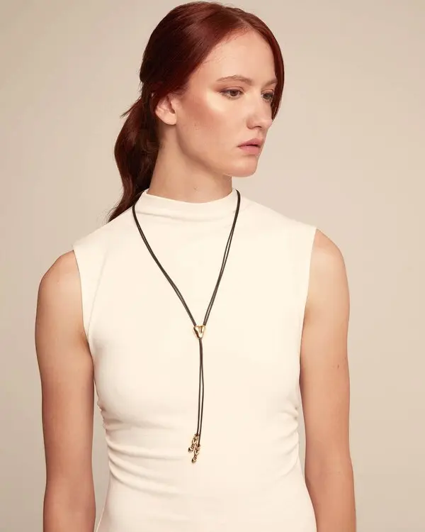 UNODE50 Heartline Leather Necklace With 18k -plated Figures
