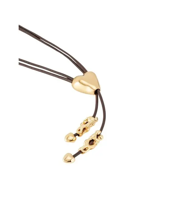 UNODE50 Heartline Leather Necklace With 18k -plated Figures